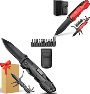 gifts for men him dad,pocket multitool knife,red pocket folding knife,christmas stocking stuffers,anniversary birthday gifts for husband boyfriend,folding knife for camping hiking fishing survival