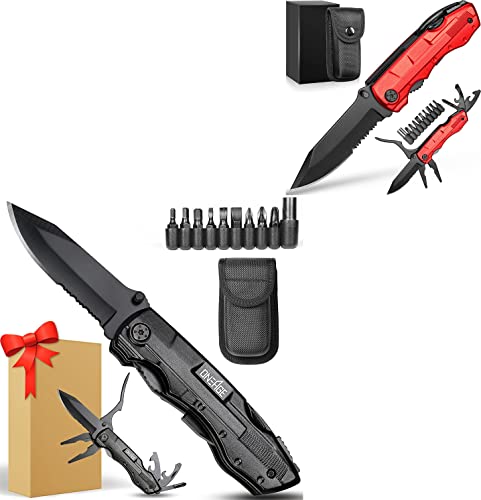 Gifts for Men Him Dad,Pocket Multitool Knife,Red Pocket Folding Knife,Christmas Stocking Stuffers,Anniversary Birthday Gifts for Husband Boyfriend,Folding Knife For Camping Hiking Fishing Survival