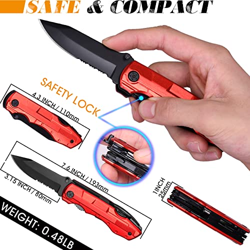 Gifts for Men Him Dad,Pocket Multitool Knife,Red Pocket Folding Knife,Christmas Stocking Stuffers,Anniversary Birthday Gifts for Husband Boyfriend,Folding Knife For Camping Hiking Fishing Survival