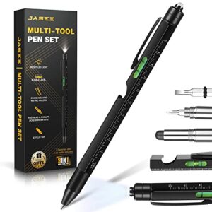 jasee gifts for men, 9 in 1 multitool pen, cool gadgets for men dad gifts, birthday gifts for dad him boyfriend husband – led light, stylus, screwdriver, bottle opener, ruler, level(black)