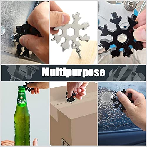 Snowflake Multitool, 3 Pack 18-in-1 Stainless Multi Tool, Compact Flat Phillips Screwdriver Wrench/Bottle Opener Kit, Cool Gadgets for Men, Mini Durable and Portable, Great Christmas Gift, Silver