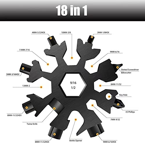 Snowflake Multitool, 3 Pack 18-in-1 Stainless Multi Tool, Compact Flat Phillips Screwdriver Wrench/Bottle Opener Kit, Cool Gadgets for Men, Mini Durable and Portable, Great Christmas Gift, Silver