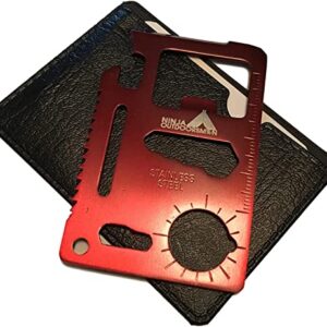 (5 Pack, Red) Ninja Outdoorsman 11 in 1 Stainless Steel Credit Card Pocket Sized Survival Multi Functional Tool - Stocking Stuffers, Christmas Gifts Under 10 Dollars