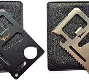 Survival Credit Card Multitool by Tuncily (2 Pack - Black & Silver) - 11 in 1 Wallet Multipurpose Tool, Bottle Opener, Everyday Utility Tactical Multi Tool, Christmas Gifts Stocking Stuffers for Men