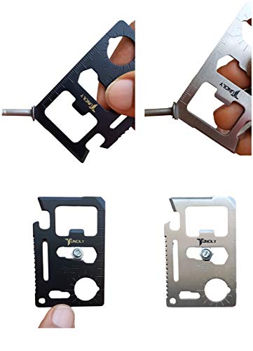 Survival Credit Card Multitool by Tuncily (2 Pack - Black & Silver) - 11 in 1 Wallet Multipurpose Tool, Bottle Opener, Everyday Utility Tactical Multi Tool, Christmas Gifts Stocking Stuffers for Men