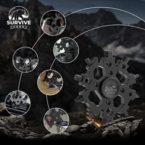 Survive Hero Pocket MultiTool - Snowflake Multi Tool for Men, Stainless Steel Portable EDC Gear Snow Flakes Multi Tools, All in One Star Shaped Mini Screwdriver Snowflake MultiTool (Black/Black)