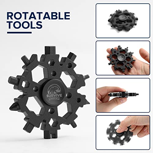 Survive Hero Pocket MultiTool - Snowflake Multi Tool for Men, Stainless Steel Portable EDC Gear Snow Flakes Multi Tools, All in One Star Shaped Mini Screwdriver Snowflake MultiTool (Black/Black)