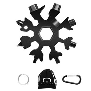 matharago snowflake multitool, 1pcs snowflake tool stainless steel 18 in 1 snowflake multitool with carabiner clip, keyring and storage bag for christmas gift men’s present(black)