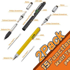 BCHARYA 15 in 1 Multitool Pen, Gifts for Men Stocking Stuffers, Cool Gadgets for Men Gifts Ideas for Engineer Woodworkers Carpenter, Stylus Ruler Level Screwdriver Ballpoint Pen LED Light