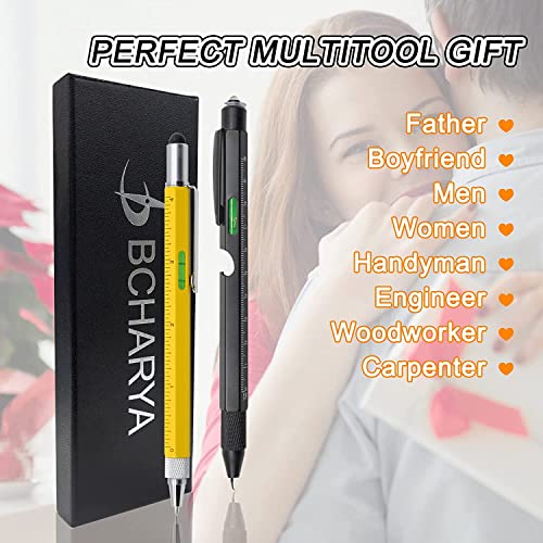 BCHARYA 15 in 1 Multitool Pen, Gifts for Men Stocking Stuffers, Cool Gadgets for Men Gifts Ideas for Engineer Woodworkers Carpenter, Stylus Ruler Level Screwdriver Ballpoint Pen LED Light