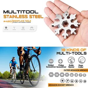 Snowflake Multi Tool, Ansonyi Stainless Steel 18-in-1 Snowflake Tool Christmas Stocking Stuffers for Men Women, Portable Screwdriver/Wrench/ Bottle Opener Multitool Funny Gifts (Silver)