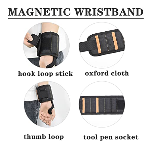 Gift for Men Women Magnetic Wristband, Magnetic Wrist Band Perfectly Fixed Tool Belt Outdoor, 15 Strong Magnets Wristband for Holding Screws, Nails and Drilling Bits, Gift Ideas