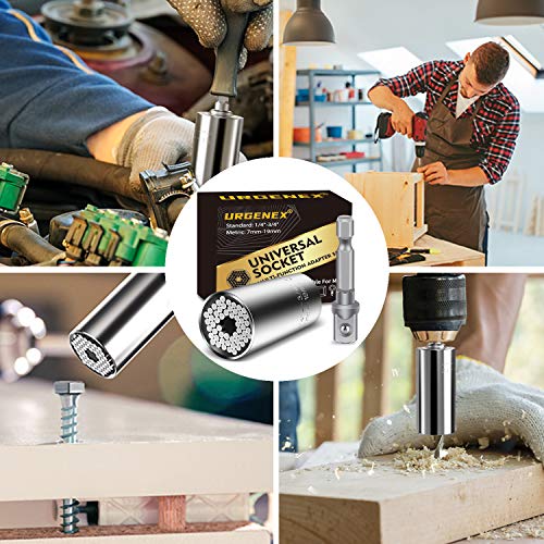 URGENEX Universal Socket Gifts for Men 7-19mm Super Socket Unscrew Any Bolt Universal Socket Grip Tool Sets with Power Drill Adapter Best Gift for Dad Wrench Tool Kit Gift for Christmas & Birthday