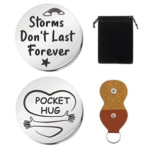 storms don’t last forever motivational pocket hug token gift, long distance relationship keepsake stainless steel double sided pocket hug token gift for friends bff daughter