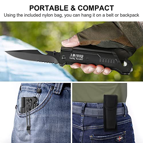 Father's Day Gifts for Dad from Daughter Son, 7-In-1 Pocket Multitool Knife Cool Gadgets Birthday for Men Women Him Husband Who Have Everything Wants Nothing, Tactical Survival EDC Camping Accessories