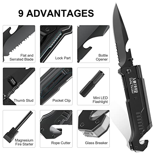 Father's Day Gifts for Dad from Daughter Son, 7-In-1 Pocket Multitool Knife Cool Gadgets Birthday for Men Women Him Husband Who Have Everything Wants Nothing, Tactical Survival EDC Camping Accessories