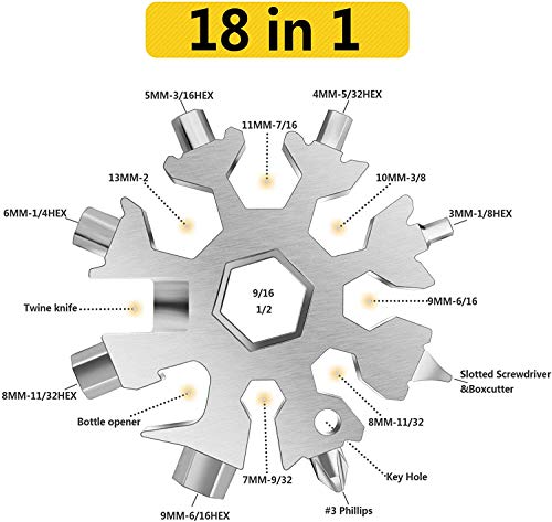 18-in-1 Snowflake Multitool Multi-Function Tool, Stainless Steel Snowflake Tool, Beer Bottle Opener, Best Gifts for Mens Dad Him Boyfriend Husband (Siliver&Black)