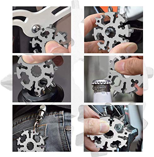 18-in-1 Snowflake Multitool Multi-Function Tool, Stainless Steel Snowflake Tool, Beer Bottle Opener, Best Gifts for Mens Dad Him Boyfriend Husband (Siliver&Black)