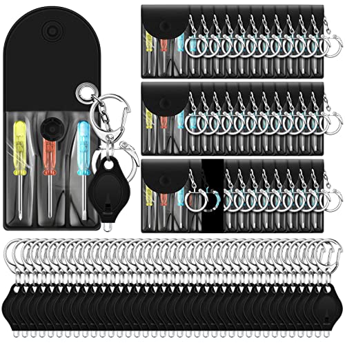 24 Pcs Mini Screwdriver Set Keychain Screwdriver Keychain Tool Bulk and LED Lights Keychain, three Mini Screwdrivers in a Portable Pouch with Snap and Hook Repair Kit for Party Favor