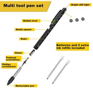 YouOKLight Multi tool pen set,gift tool pen,multitool pen for men,9 in 1 pen multitool,ruler(Metric,Imperial),screwdriver(flat,cross),bottle opener,level gauge,stylus,LED flashlight,ball point pen.