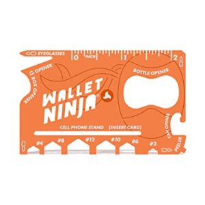 Wallet Ninja Multitool Card – 18 in 1 Credit Card Multi-Tool (Bottle Opener, Can Opener, Screwdrivers, Phone Stand & More) – Orange