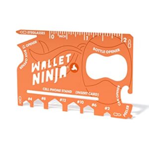 Wallet Ninja Multitool Card – 18 in 1 Credit Card Multi-Tool (Bottle Opener, Can Opener, Screwdrivers, Phone Stand & More) – Orange