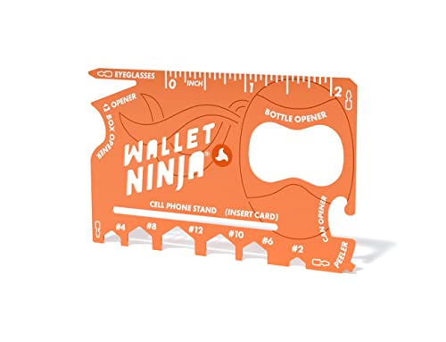 Wallet Ninja Multitool Card – 18 in 1 Credit Card Multi-Tool (Bottle Opener, Can Opener, Screwdrivers, Phone Stand & More) – Orange