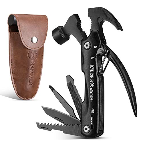 Gifts for Men Dad, Valentines Day, Tools for Men, Grandpa Husband Boyfriend, Cool Unique All in 1 Mini Multitool Stainless Steel Hammer, Saw, Bottle Opener, Gadgets for Garden