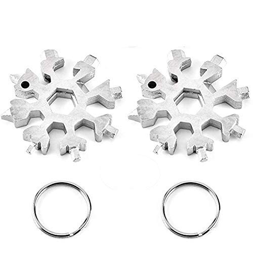 2 Pack 18-in-1 Stainless Steel Snowflake Multi-Tool,Portable Keychain screwdriver Bottle opener Tool for Military Enthusiasts,Outdoor EDC Tools,Christmas Gift ( Silver)