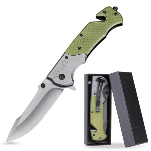 Hatrood Folding Pocket Knife,Pocket Knives with G10 Handle Sharp Blade Pocket Knife for Men Camping Hunting Birthday Christmas Gifts for Men,Green