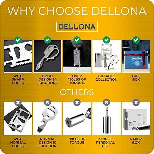 DELLONA Super Socket Stainless Steel Multitool Key 3-pcs, Dad Birthday Gifts For Men, Universal Socket Tool to Unscrew Any Bolt, Ruler, Bike Spoke Key Cool Gifts For Dad/ Fathers Who Wants Nothing