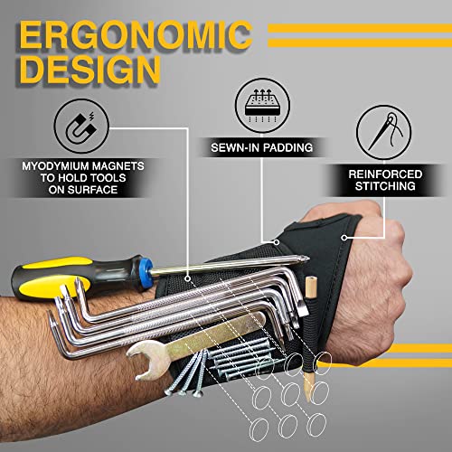 Magnetic Wristband For Holding Screws | Wrist Magnetic Screw Holder | Magnetic Wristband for Holding Screws | Magnetic Band For Screws | Wrist Band Tool Magnet | Tool Wristband (Black)