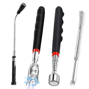 Magnetic Pickup Tool with LED Light- 4Pcs Telescoping Magnetic Pickup Tool-Magnet Wand for Men Unique Birthday Gift Ideas for Grandpa Women Truck Driver Handyman Cool Gadgets Stuff