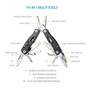 MINI Multitool Pliers,  Birthday Christmas Gifts for Men Boyfriend Dad Husband Women, Pocket Knife 14-In-1, Rugged and Practical Portable Computer and Bike Gadgets, Black Camping and Survival Tools