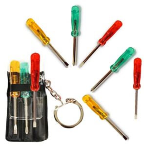 mini screwdriver set keychain, 2.5″ inches with key chain, flat head, phillips screwdriver 3 colors (12-pack)