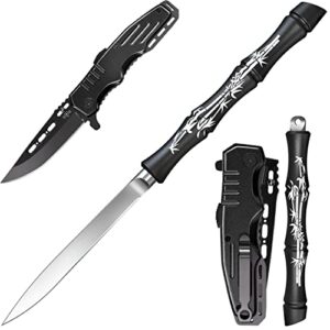 grand way bundle of 2 items – pocket folding knife – military style – boy scouts knife – tactical knife – hobby work mini knofe for men women – folding edc knife – kubaton stocking stuffers for men