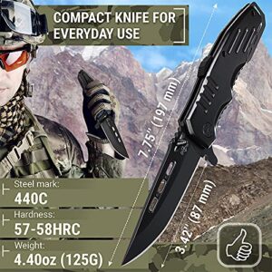 GRAND WAY Bundle of 2 Items - Pocket Folding Knife - Military Style - Boy Scouts Knife - Tactical Knife - Hobby Work Mini Knofe for Men Women - Folding EDC Knife - Kubaton Stocking Stuffers for Men