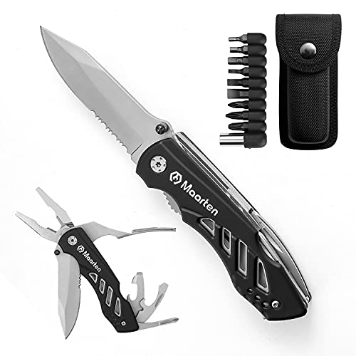 Pocket Multitool with Safety Locking Blade Handy Gift for Men Women,18 in 1 Portable Multifunctional Multi Tool with Spring-Action Plier for Survival Camping Hiking Outdoor Hunting