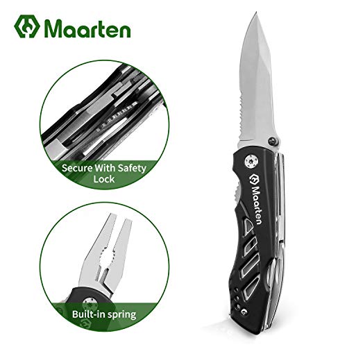 Pocket Multitool with Safety Locking Blade Handy Gift for Men Women,18 in 1 Portable Multifunctional Multi Tool with Spring-Action Plier for Survival Camping Hiking Outdoor Hunting