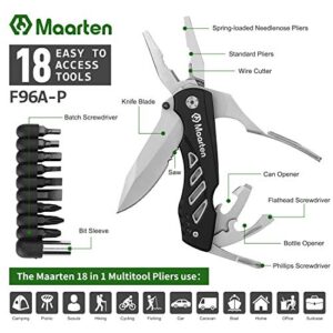 Pocket Multitool with Safety Locking Blade Handy Gift for Men Women,18 in 1 Portable Multifunctional Multi Tool with Spring-Action Plier for Survival Camping Hiking Outdoor Hunting