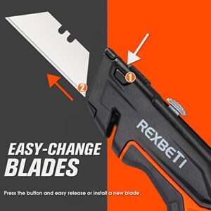 REXBETI 2-Pack Utility Knife, SK5 Heavy Duty Retractable Box Cutter for Cartons, Cardboard and Boxes, Blade Storage Design, Extra 10 Blades Included