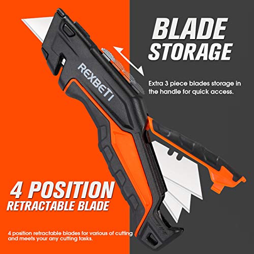 REXBETI 2-Pack Utility Knife, SK5 Heavy Duty Retractable Box Cutter for Cartons, Cardboard and Boxes, Blade Storage Design, Extra 10 Blades Included