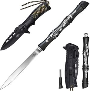 bundle of 2 items – pocket knife – tactical folding knife – small black fixed tactical hobby work mini knofe for men women – folding edc knife – kubaton stocking stuffers for men – secret santa gift