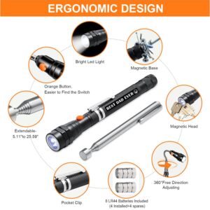 Magnetic Pickup Tools Gifts for Dad - Engraved "BEST DAD EVER" Telescoping Magnet Flashlight Pick Up Gadget Tool LED Light for Men, DIY Handyman, Father/Dad, Husband, Boyfriend, Him, Women URGENEX