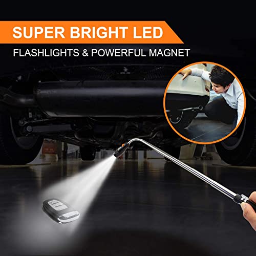 Magnetic Pickup Tools Gifts for Dad - Engraved "BEST DAD EVER" Telescoping Magnet Flashlight Pick Up Gadget Tool LED Light for Men, DIY Handyman, Father/Dad, Husband, Boyfriend, Him, Women URGENEX