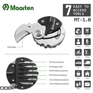 Maarten Multitool with Key chain, Gifts for Dad Men, Upgraded 7 in 1 Stainless Steel Multifunctional Multi Mini EDC Coin Pocket Tool, Bicycle Repair for Survival Camping Outdoor