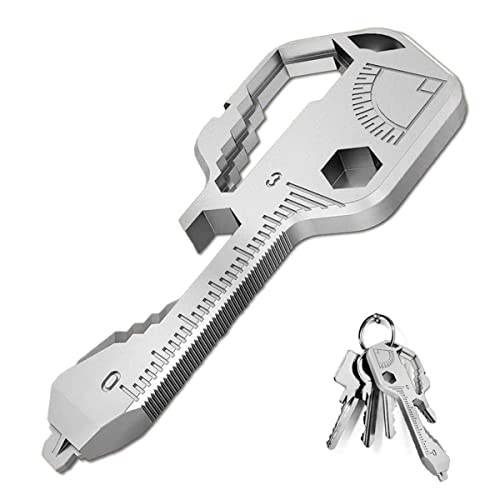 N |24-in-1 Multi-Function Key, Stainless Steel Keychain Multi-Function Tool, with Bottle Opener, Screwdriver, Ruler, Wrench, Box Opener, Drill Driver(1 Piece, Silver), 8*4*1