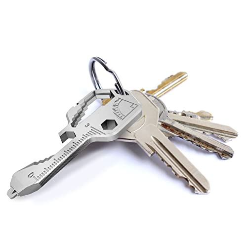 N |24-in-1 Multi-Function Key, Stainless Steel Keychain Multi-Function Tool, with Bottle Opener, Screwdriver, Ruler, Wrench, Box Opener, Drill Driver(1 Piece, Silver), 8*4*1