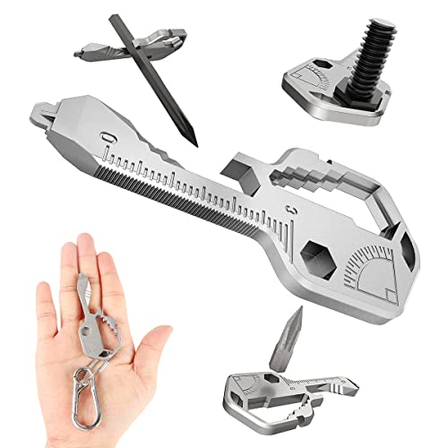 N |24-in-1 Multi-Function Key, Stainless Steel Keychain Multi-Function Tool, with Bottle Opener, Screwdriver, Ruler, Wrench, Box Opener, Drill Driver(1 Piece, Silver), 8*4*1