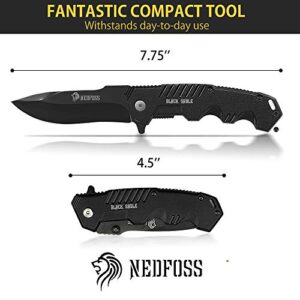 NedFoss Knifes Pocket Knives For Men, Black Coated Folding Pocket Knife, Fishing Hiking Survival Knife, with Safety Liner Lock and Belt Clip